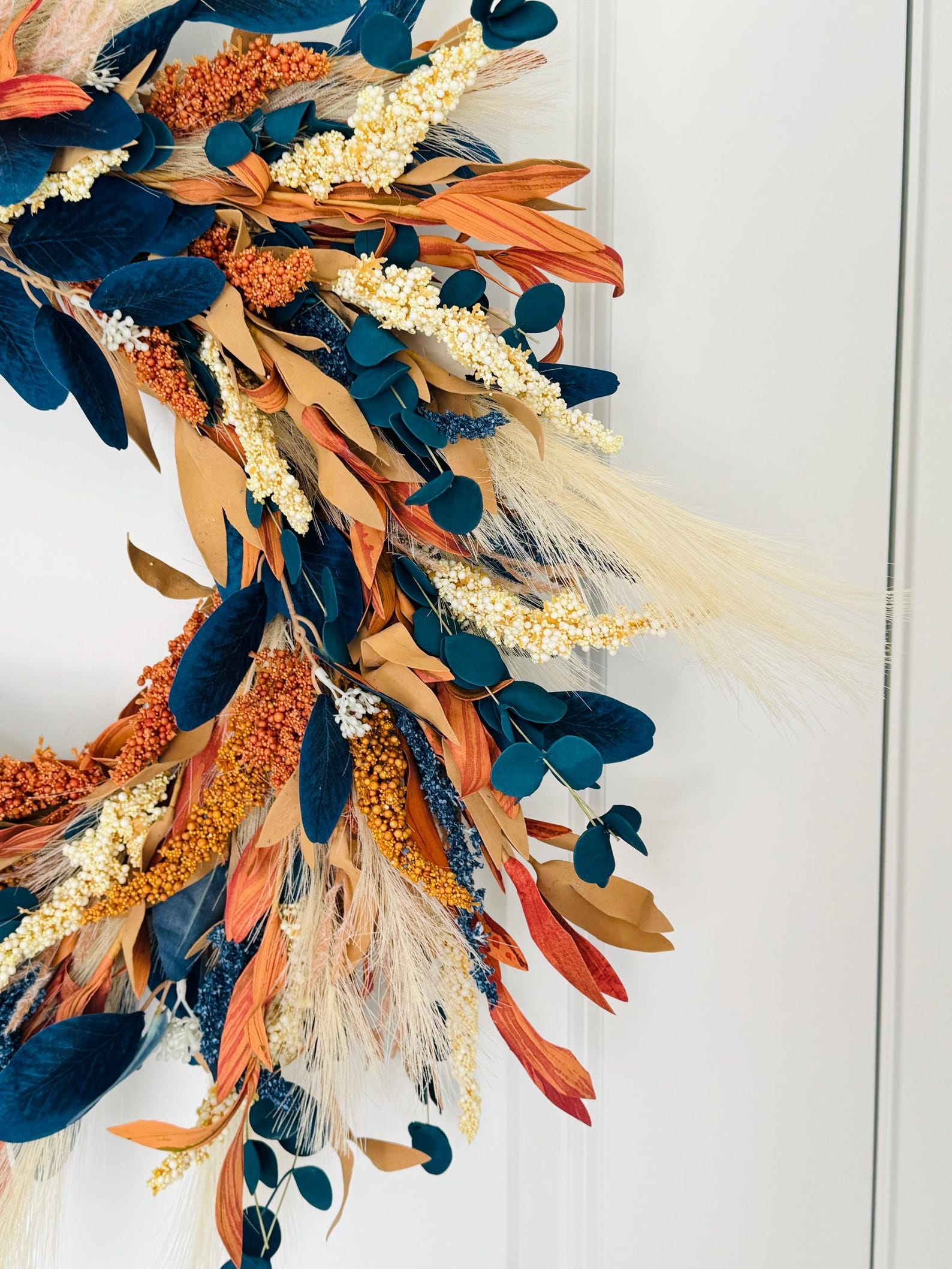 Blue & Orange Fall Wreath – Eucalyptus, Berry, Pampas Grass Decor - Etsy