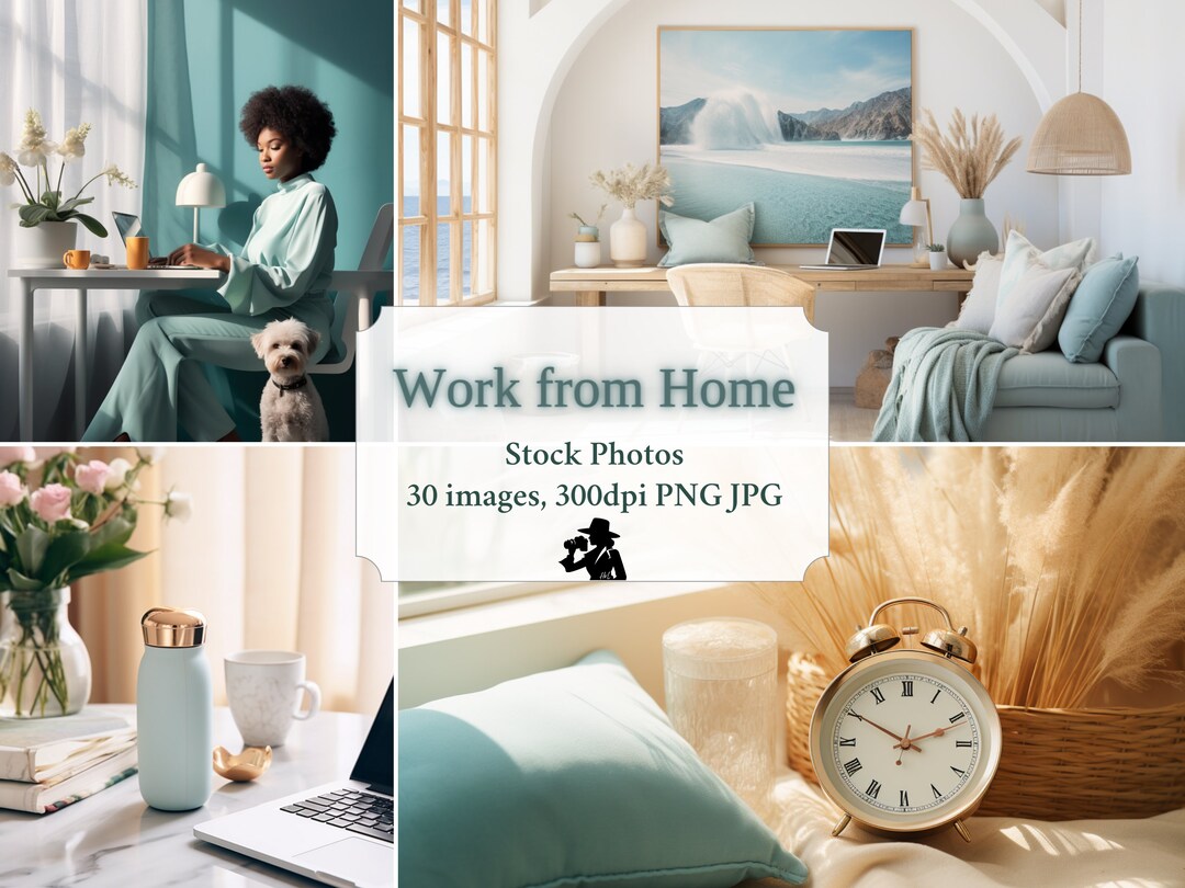 Stylized Lifestyle Stock Photos, Work From Home in Aquamarine, 30 ...
