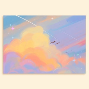 Cotton Candy Sky Art Print – Watercolor Sunset Illustration (digital ...