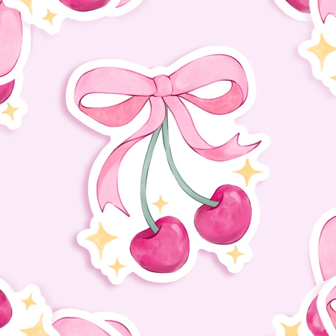 Cherry Vinyl Sticker Sparkly Cherry Die Cut Sticker Pink Cottagecore ...