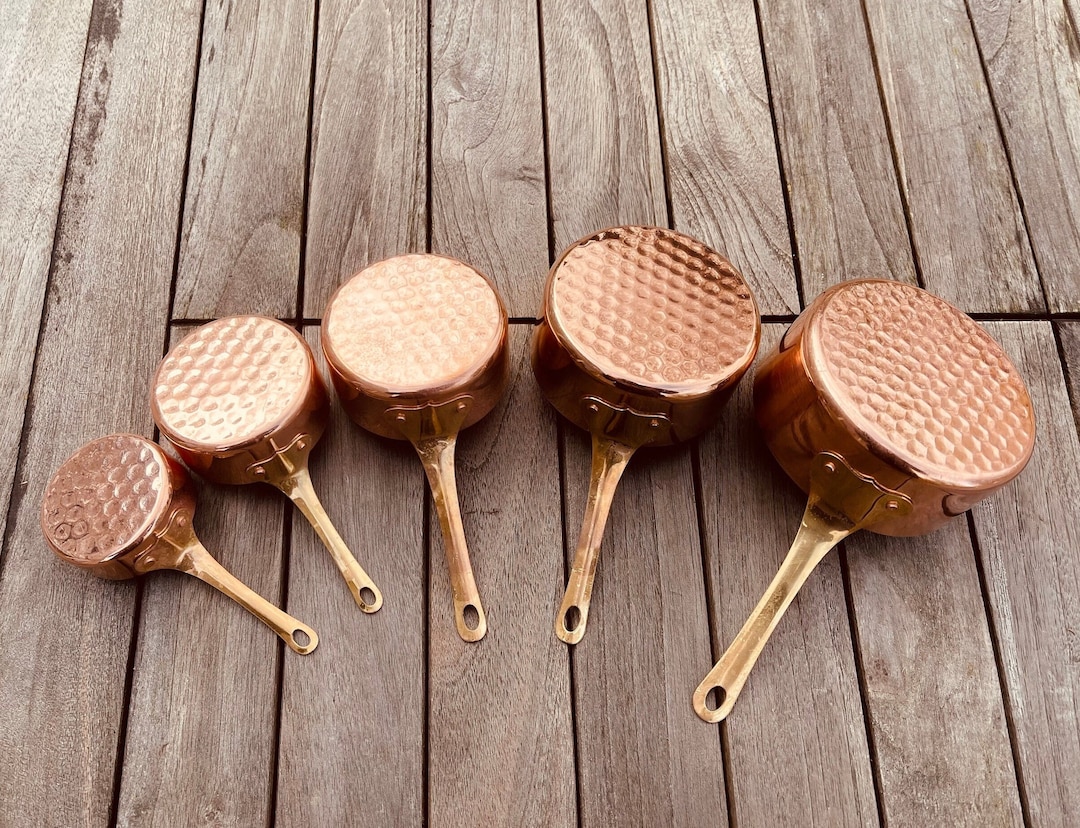 Five Vintage Copper Ladles Small Saucepans With Long Brass - Etsy