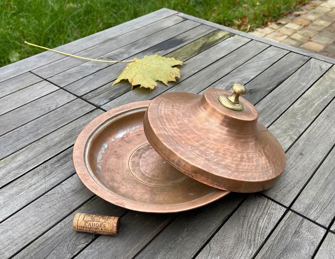 Antique Turkish Copper Bowl With Lid, Hammered Copper Pot, Handmade ...