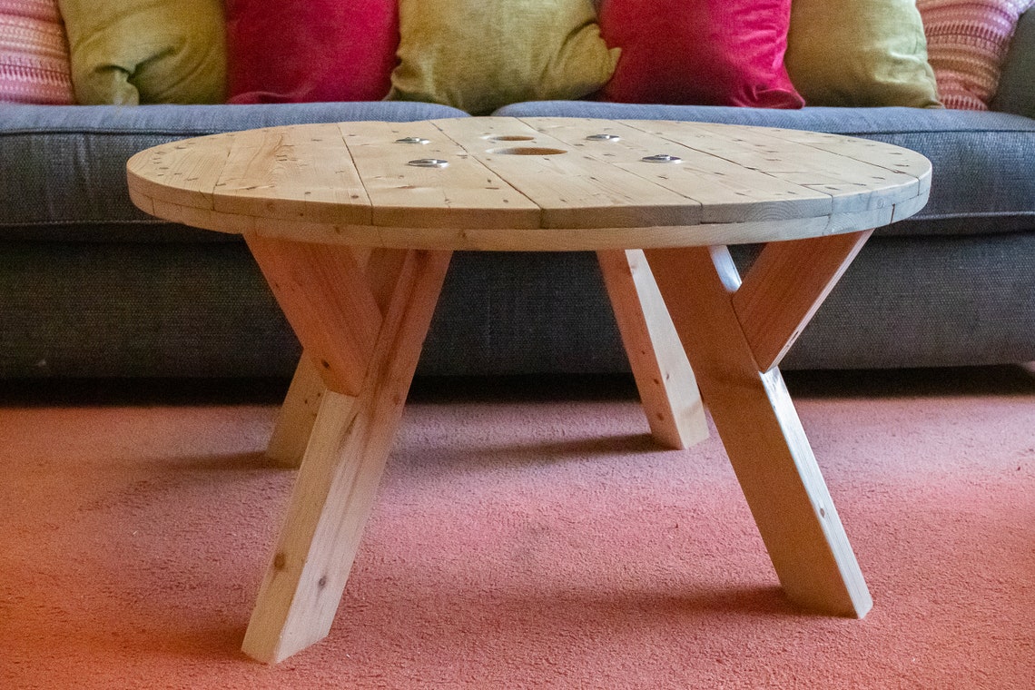 Circular Round Reclaimed Cable Reel Coffee Table With Shelf - Etsy UK