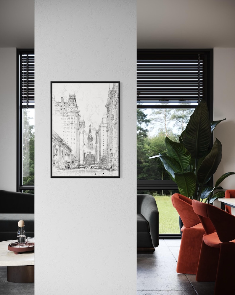 Philadelphia City Sketch Printable Vintage Broad Street Drawing ...