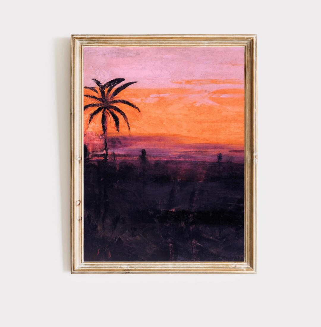 Palm Tree Sunset Print | Tropical Minimalist Art | Digital Download - Etsy