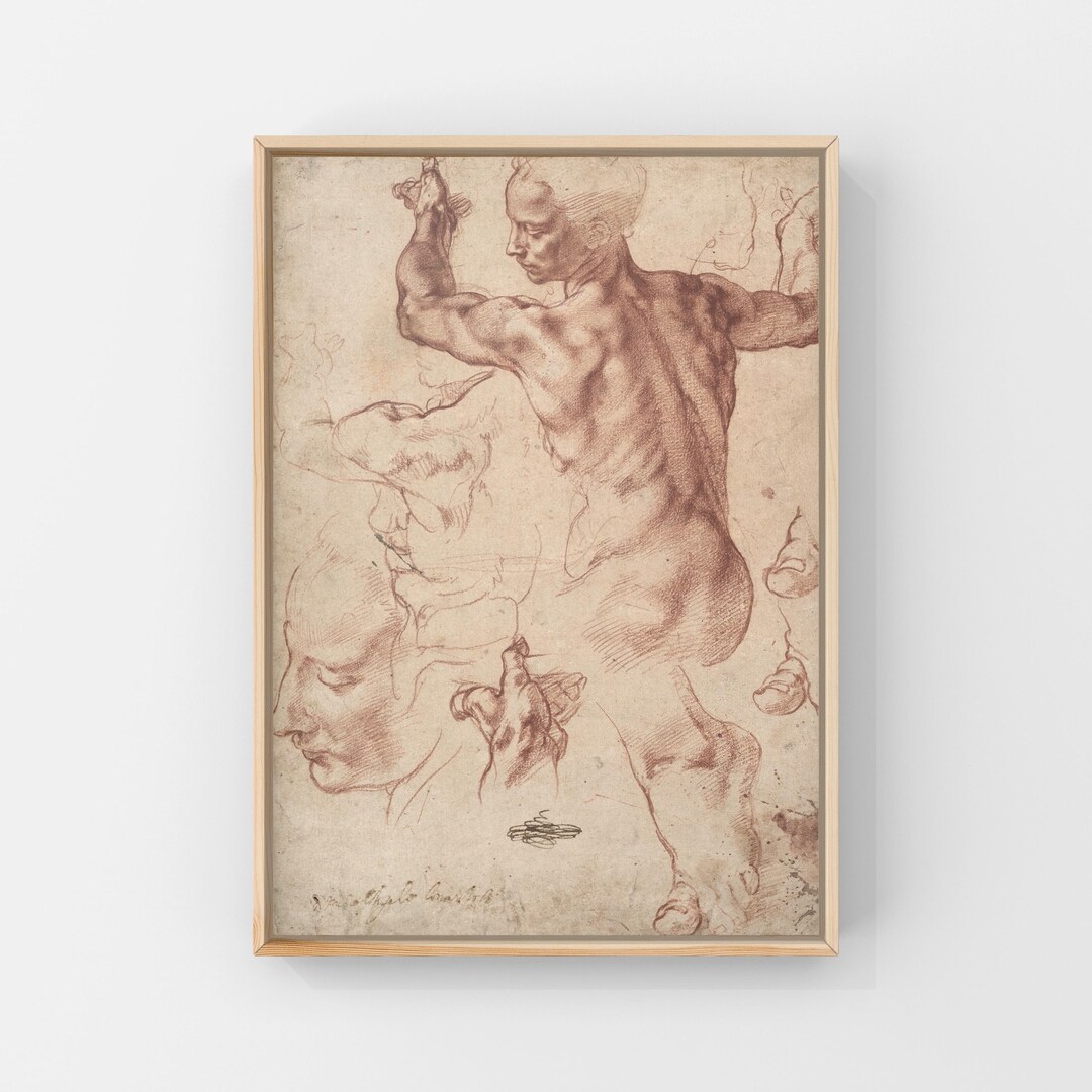 Figure Study Michelangelo Buonarroti Drawing FINE ART PRINT, Italian ...
