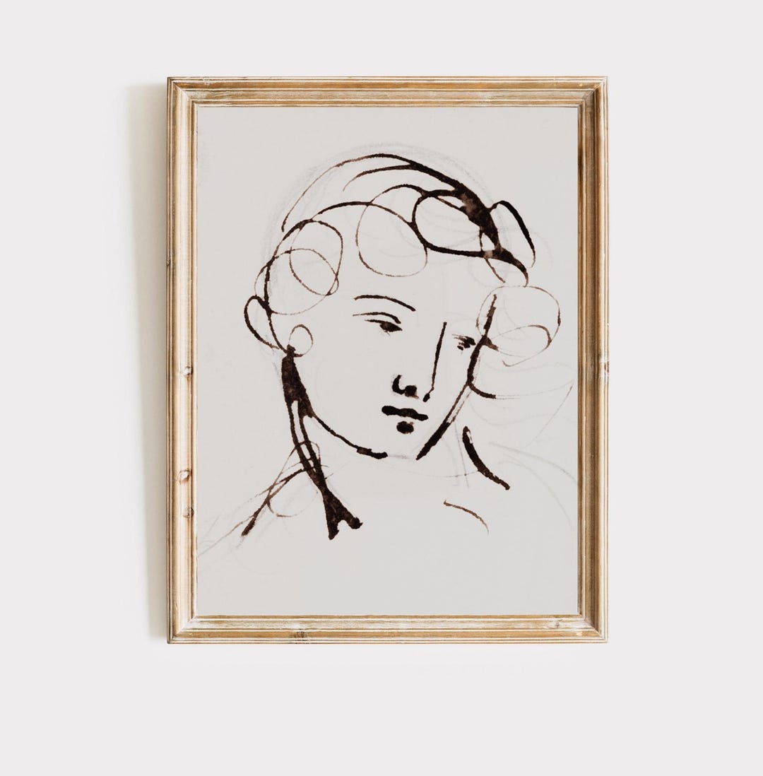 Minimalist Female Portrait Line Art Print | Sepia Ink | Instant ...