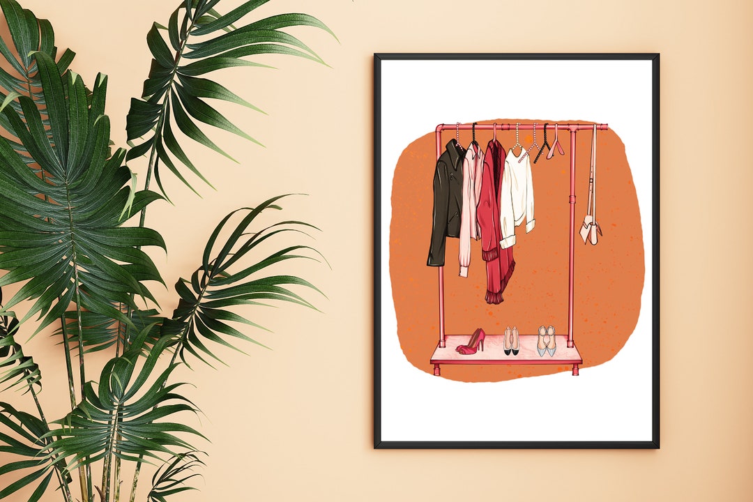 Clothes Rack Fashion Wall Art, Closet Wall Decor, Bedroom Wall Art for ...
