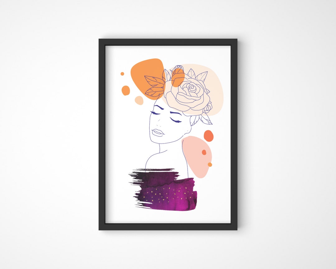 Woman Line Art Floral, Line Illustration Fashion Art, Woman Line ...