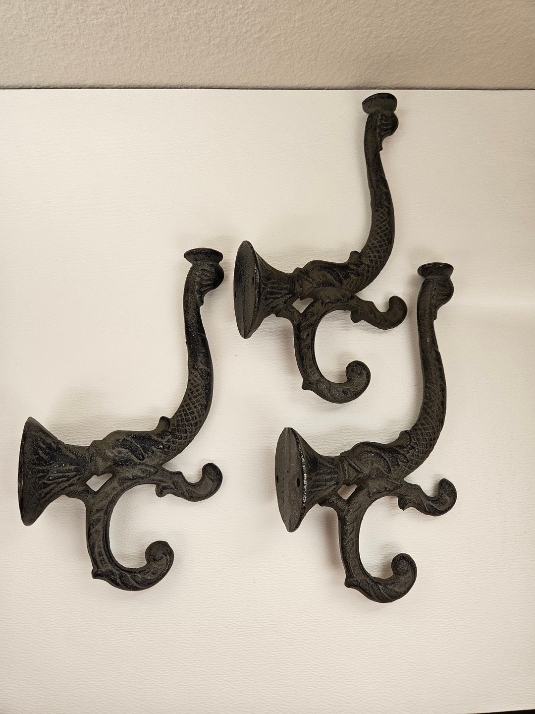 3 Cast Iron Antique Dauphin Koi Devil Fish Hook Hanger Hardware - Etsy