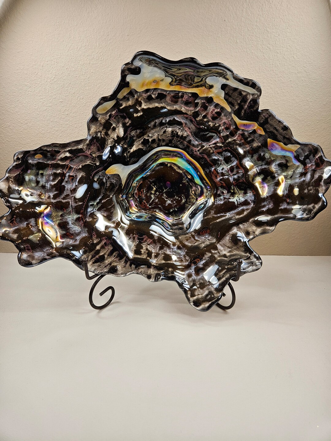 Arda Glassware Large Black Oyster Bowl Iridescent 18 Inches With Stand ...