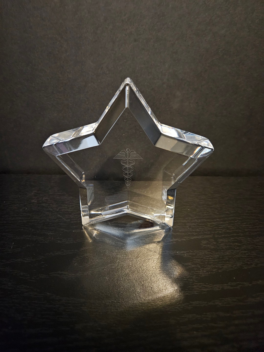 Orrefors Caduceus Etched Crystal Star Paperweight Signed in Original ...