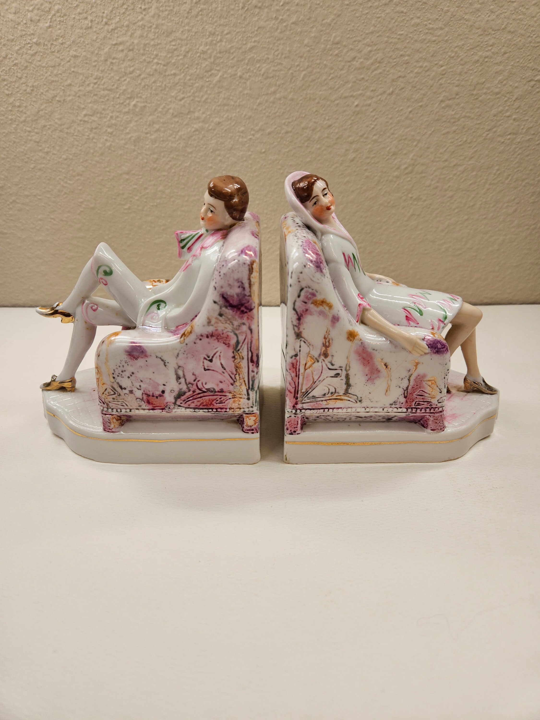 RARE Victorian Couple Bookends Germany Unger Schneider DEP Porcelain ...