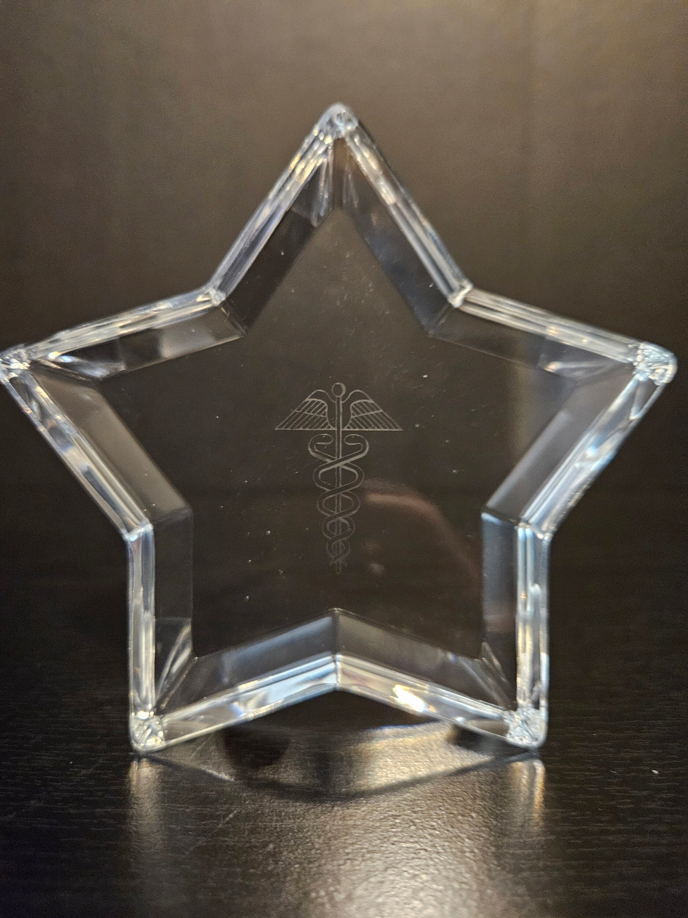 Orrefors Caduceus Etched Crystal Star Paperweight Signed in Original ...