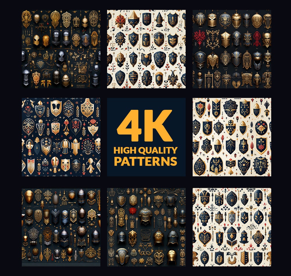 Medieval Helms Armor & Emblems 4k Patterns - Etsy