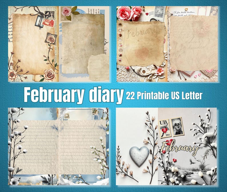 February Diary Printable Sheets US Letter, Instant Download, DIY, 22 ...