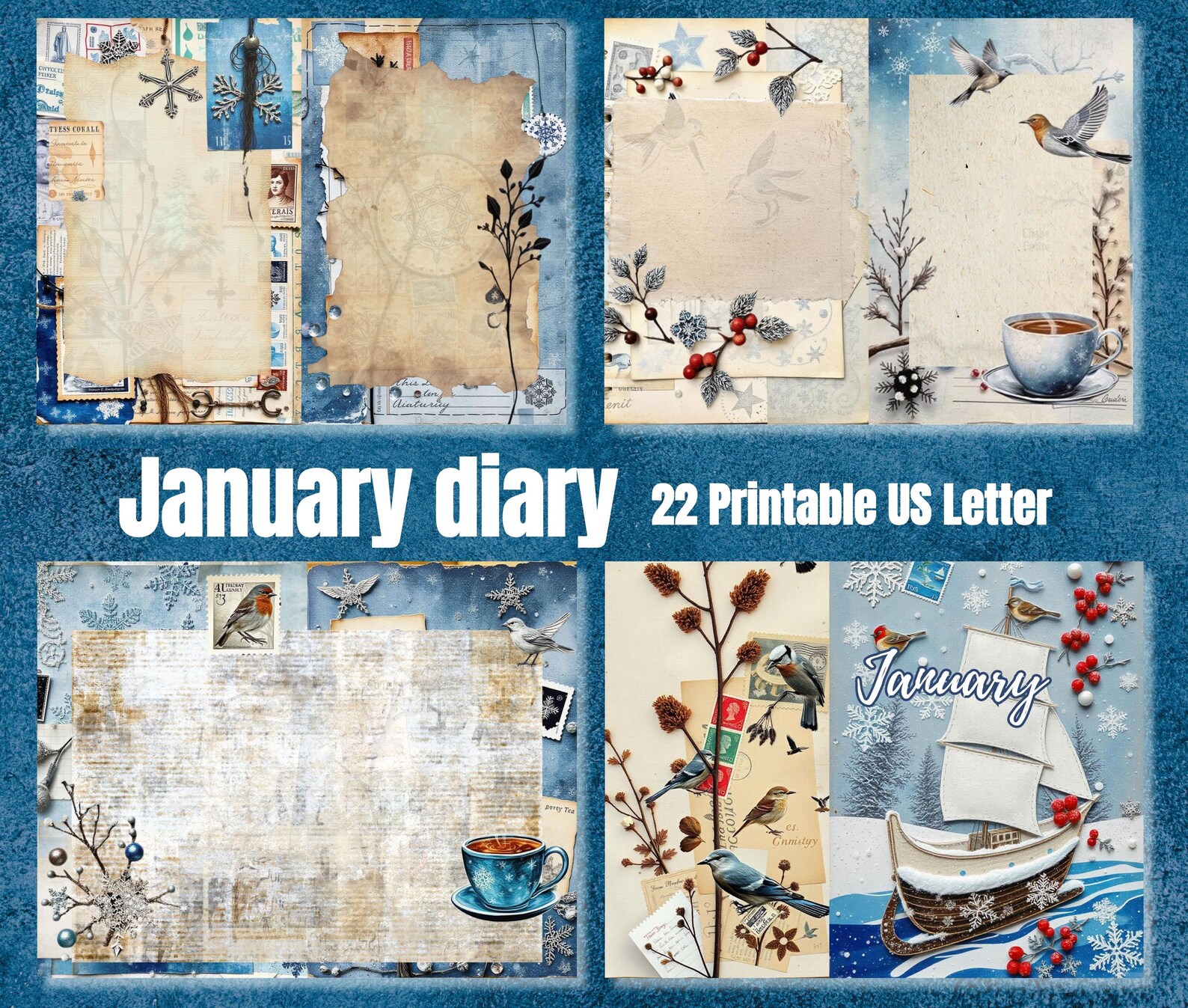 January Diary Printable Sheets US Letter, Instant Download, DIY, 22 ...