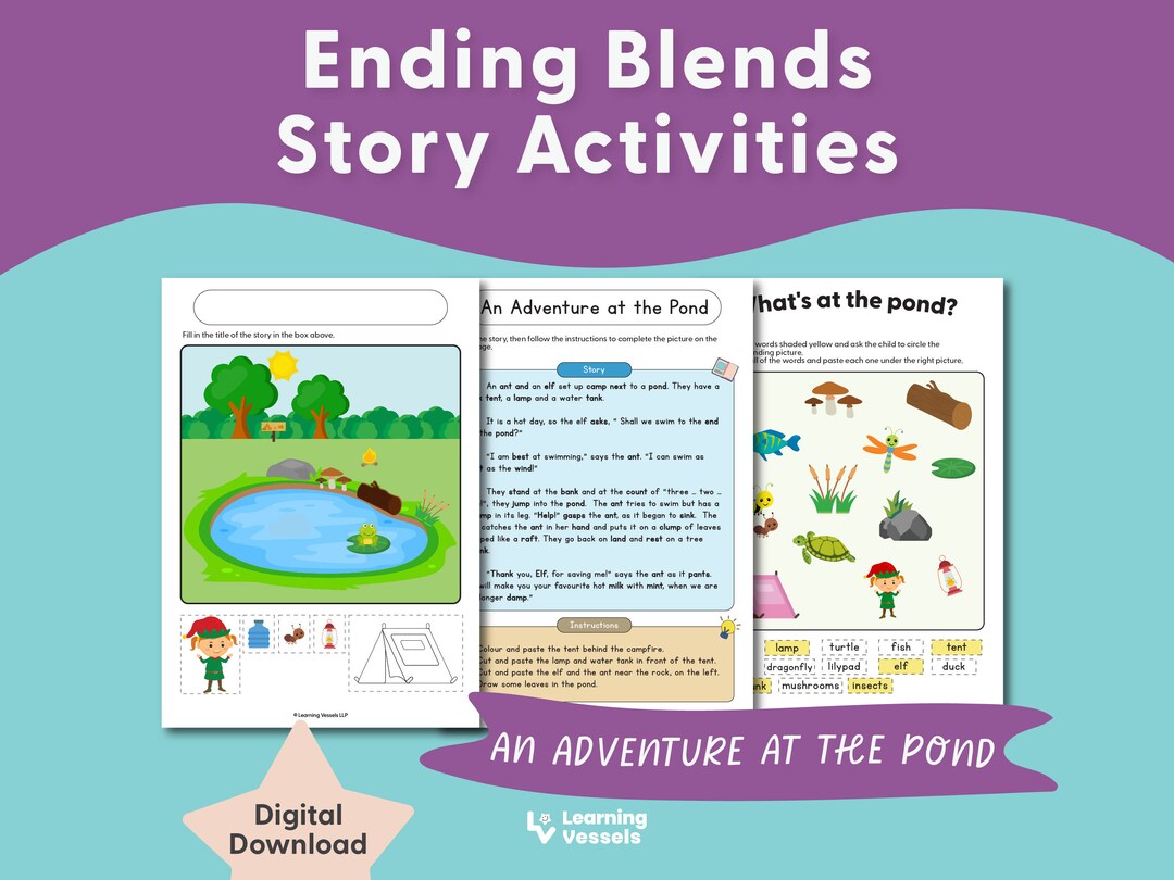 Ending Consonant Blends Story Activities an Adventure at the Pond - Etsy