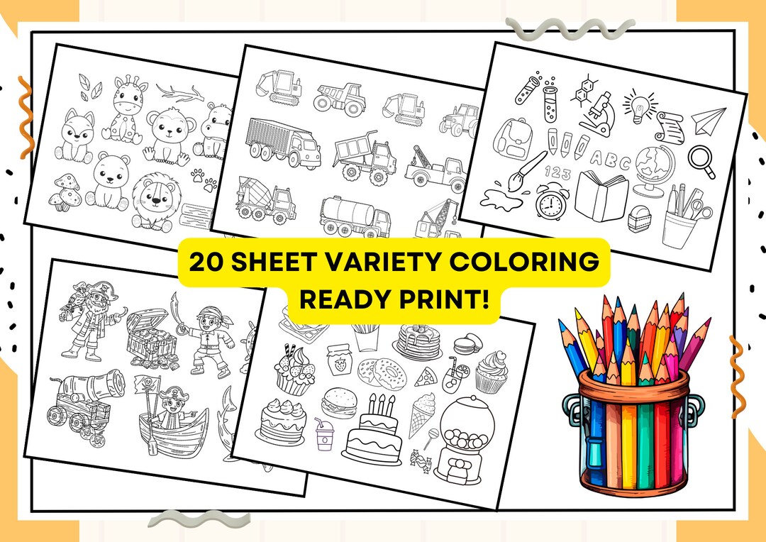 20 Variety Coloring Sheets - Etsy