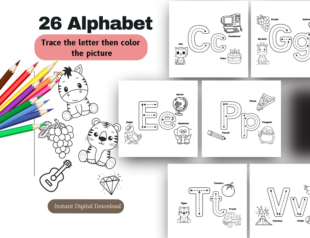 26 Alphabet Trace and Color - Etsy