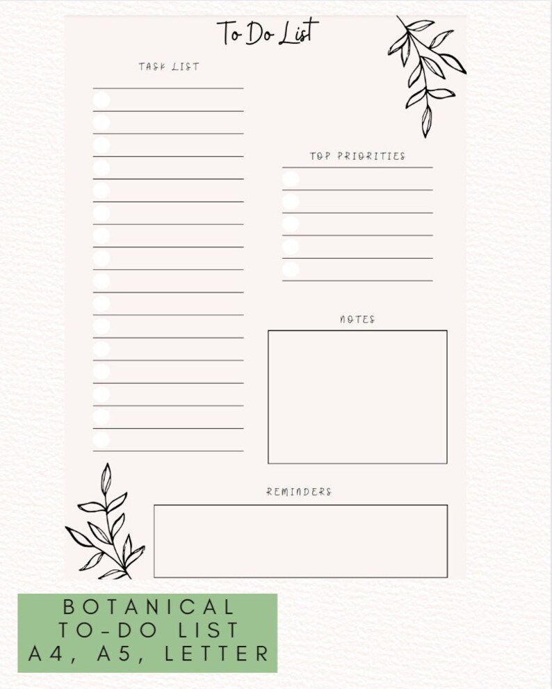 Minimalist Botanical Themed To-do List A4 A5 Letter - Etsy