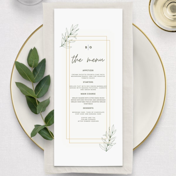 Wedding Menu Template Gold Border - Etsy