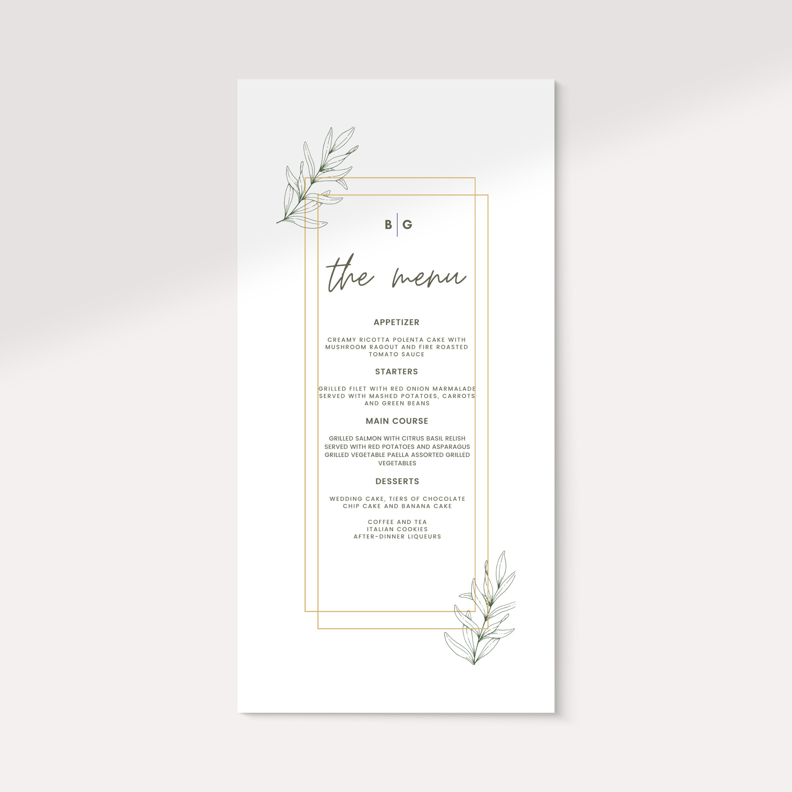 Plantilla de menú de boda clásico dorado, plantilla imprimible, menú de ...