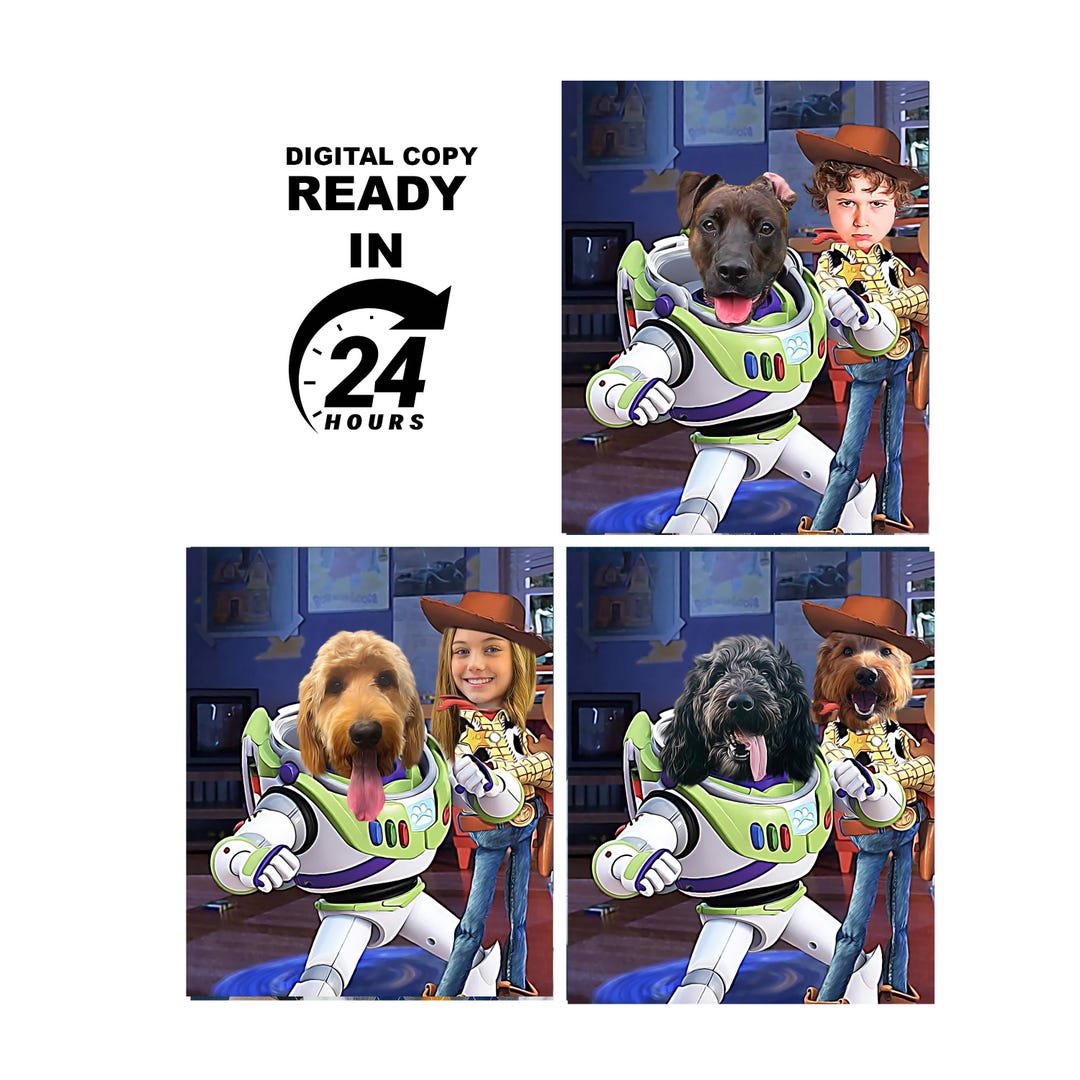 Personalized Buzz & Woody Portrait | Child and Pet Portrait Gift | Toy ...