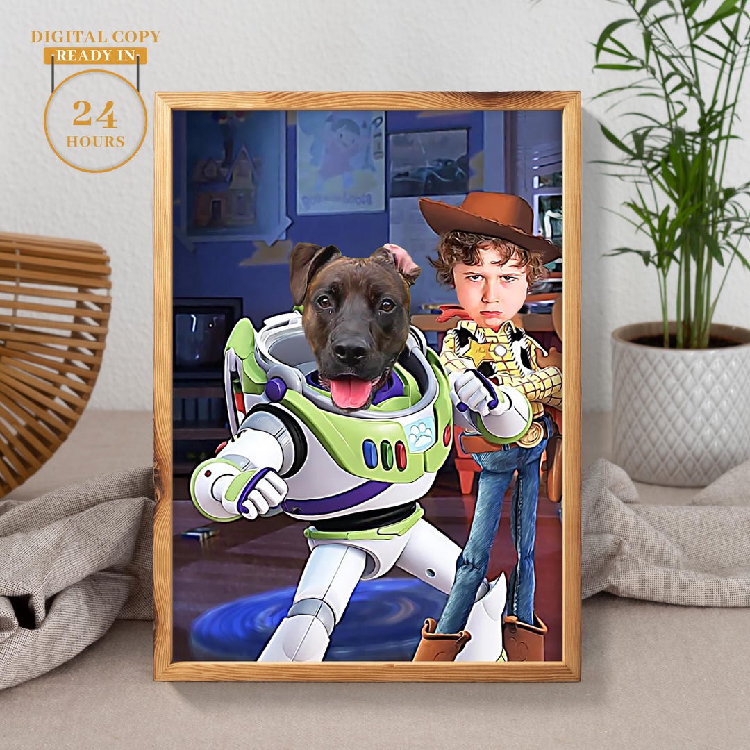 Personalized Buzz & Woody Portrait | Child and Pet Portrait Gift | Toy ...