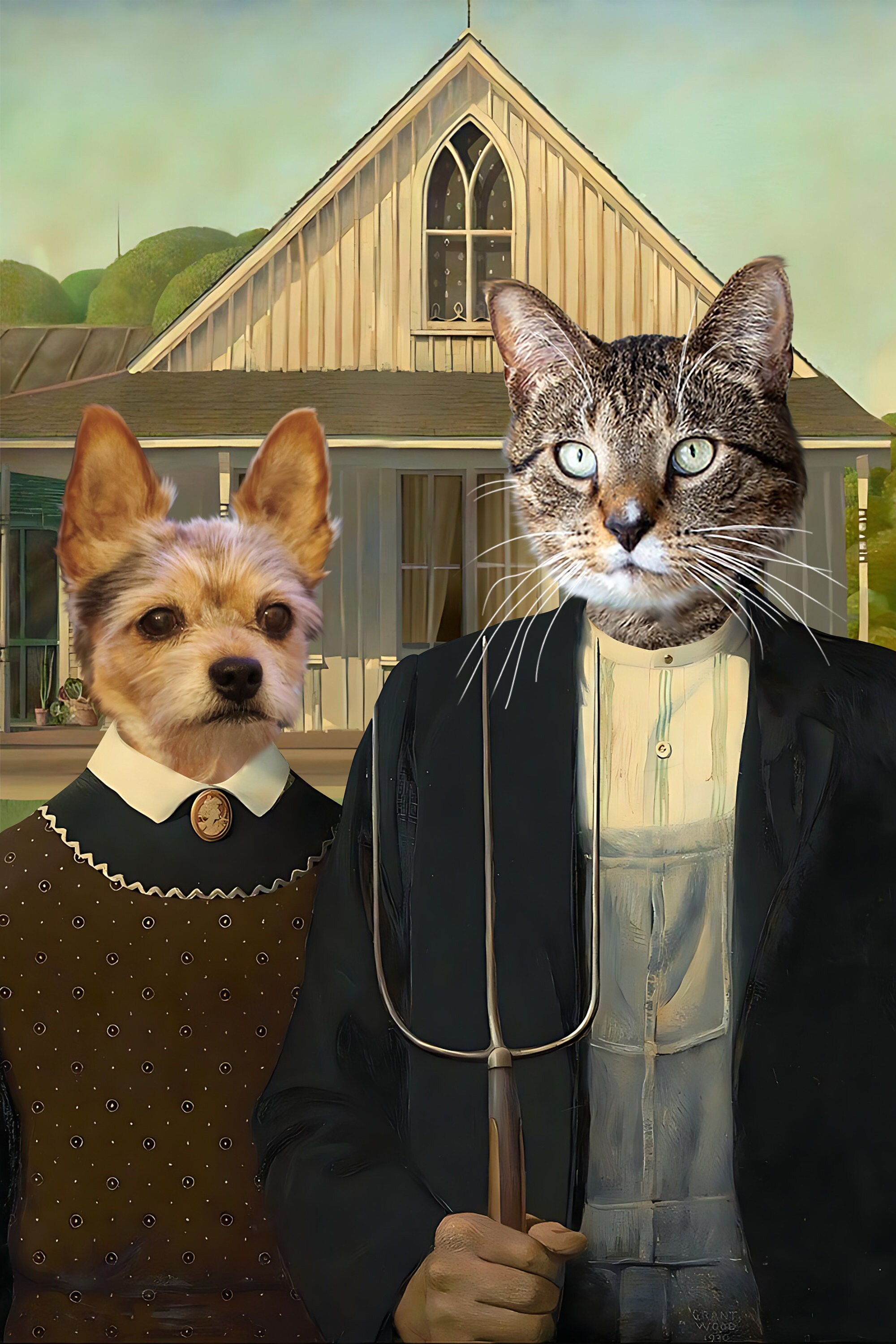 Custom American Gothic Pet Portrait Dog Portrait cat Portrait Doggy ...