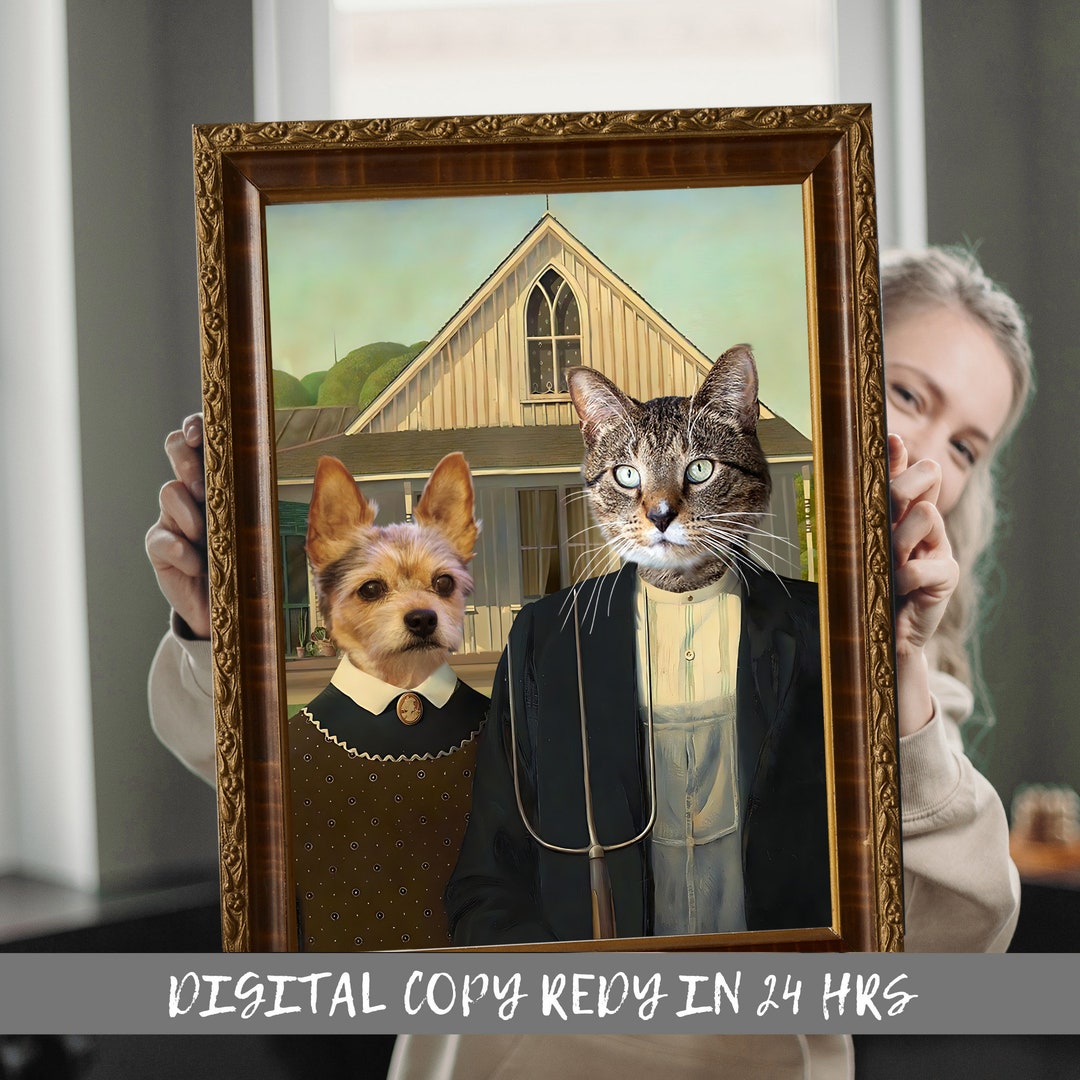 Custom American Gothic Pet Portrait Dog Portrait cat Portrait Doggy ...