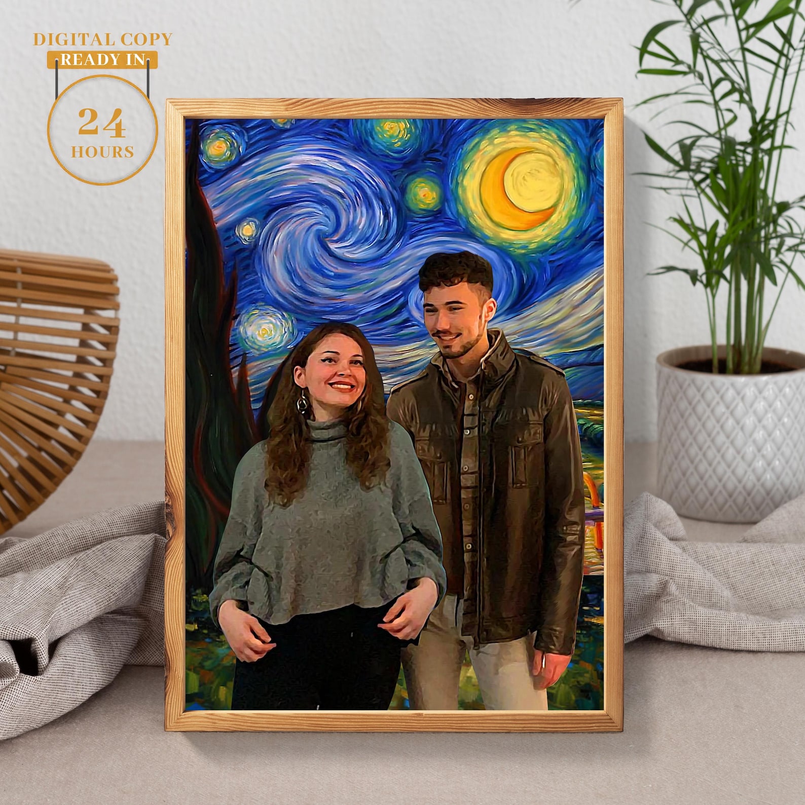 Custom Couple + Van Gogh Starry Night Portrait | Oil Paint Painting ...