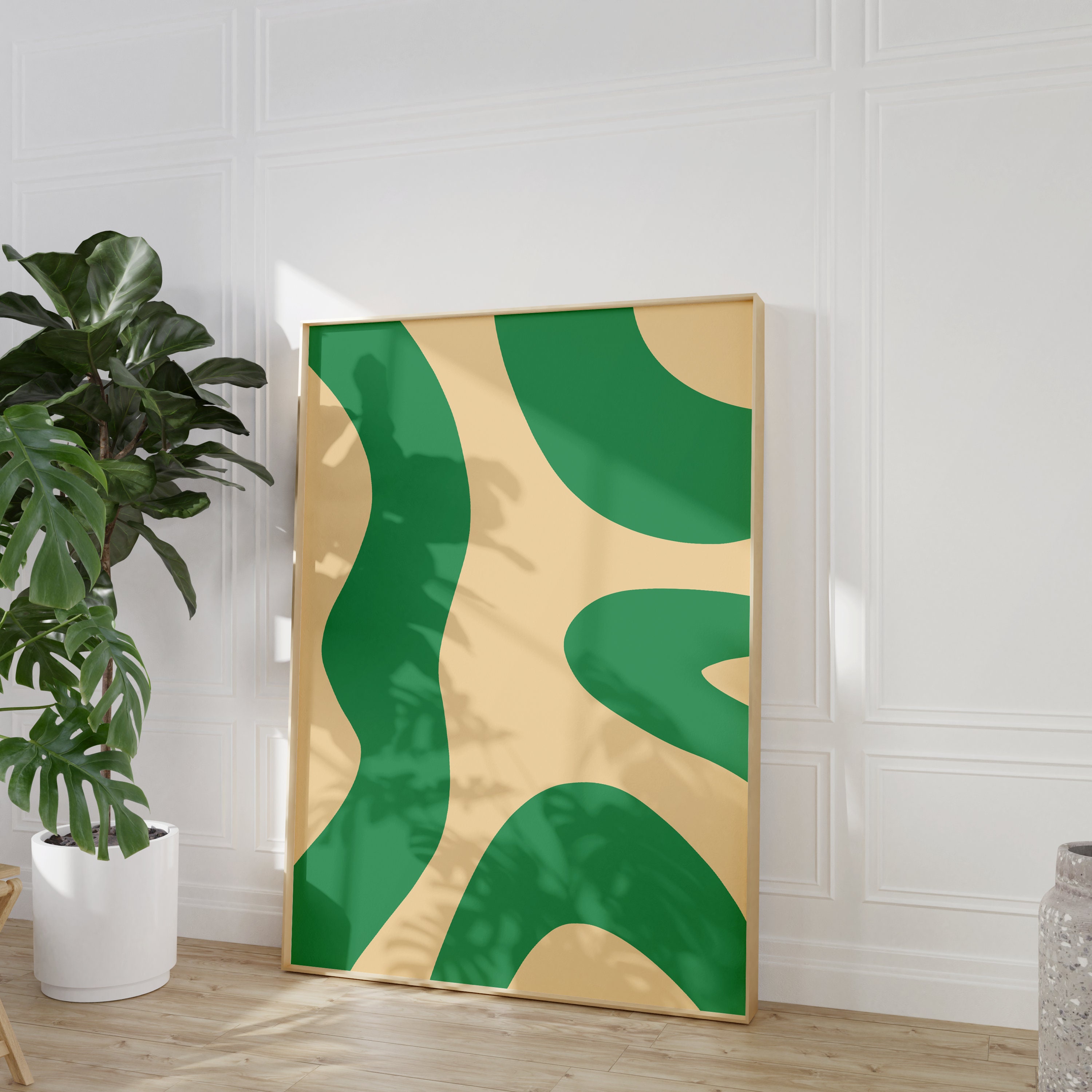 Green Wavy Lines Wall Art, Groovy Abstract Lines Minimal Art Poster ...