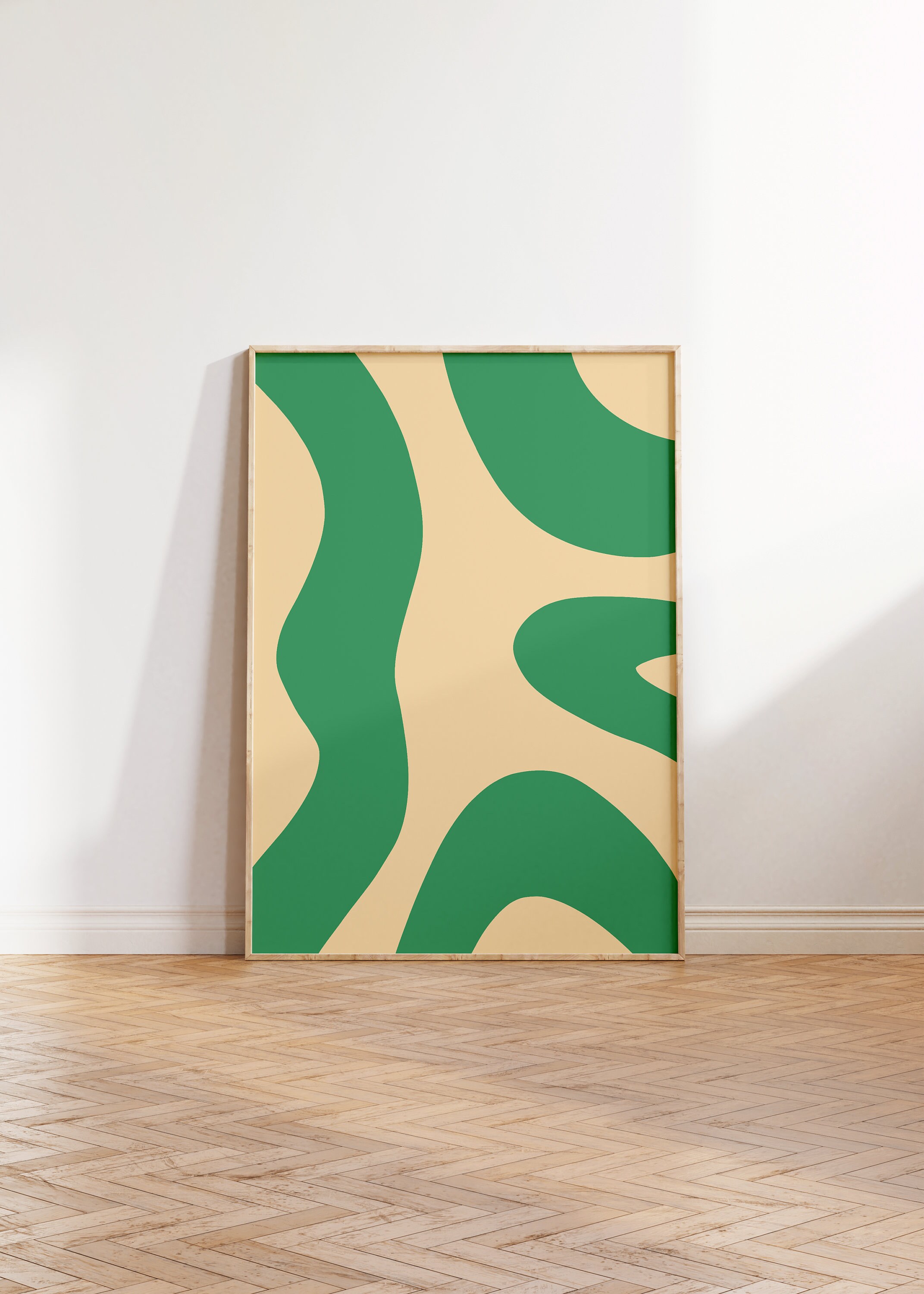 Green Wavy Lines Wall Art, Groovy Abstract Lines Minimal Art Poster ...