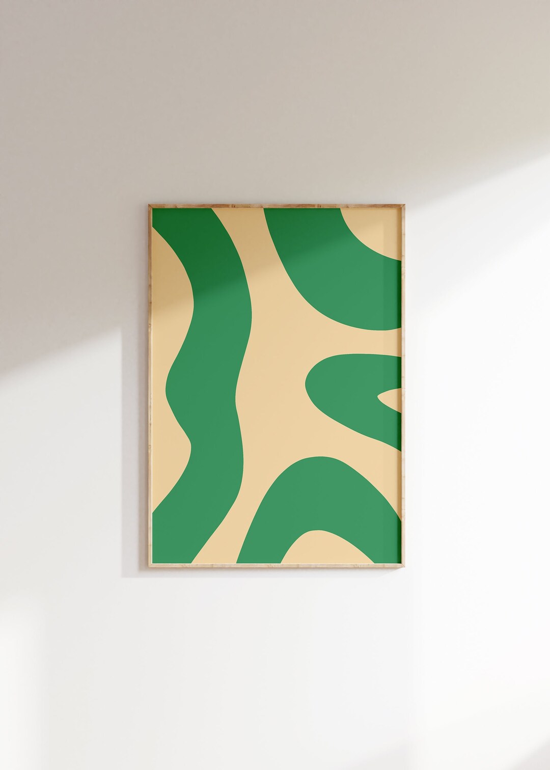 Green Wavy Lines Wall Art, Groovy Abstract Lines Minimal Art Poster ...