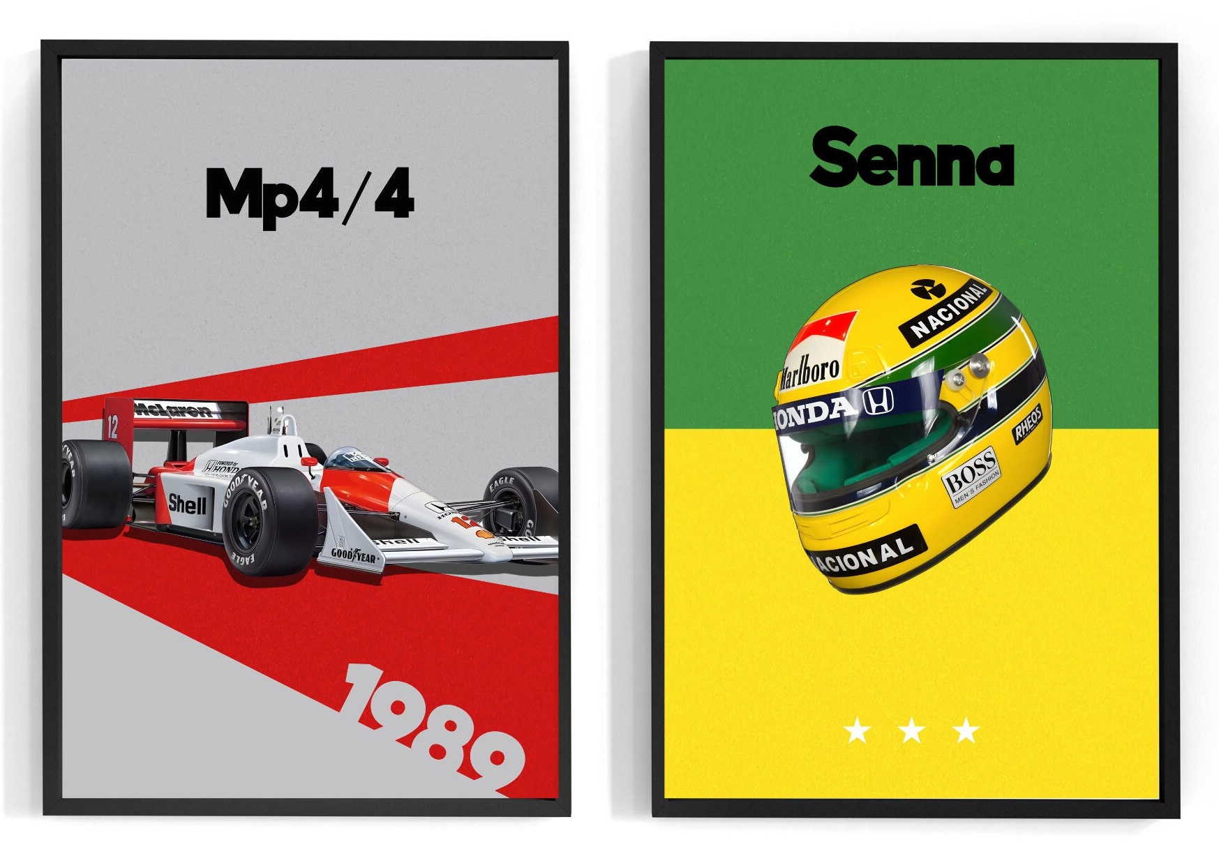 Ayrton Senna Racing Poster. Formula 1. Wall Art Set of 2 Prints, Great ...