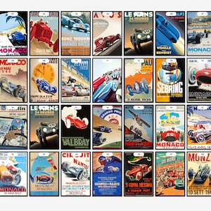 Vintage Car Racing Poster Set of 56, Retro Style Original Print Between ...
