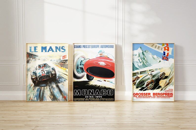 Vintage Car Racing Poster Set of 6, Retro Style Original Print From the ...