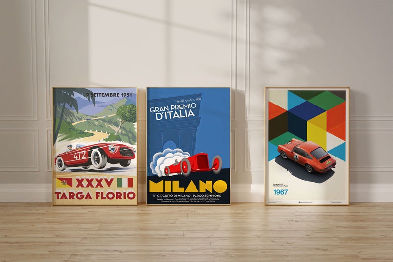 Vintage Car Racing Poster Set: Retro Automotive Art (digital Download ...