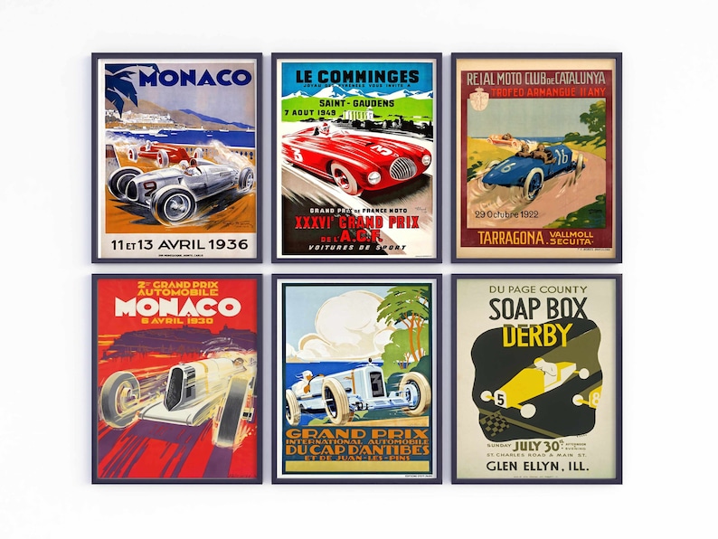 Vintage Car Racing Poster Set of 6, Retro Style Original Print From the ...