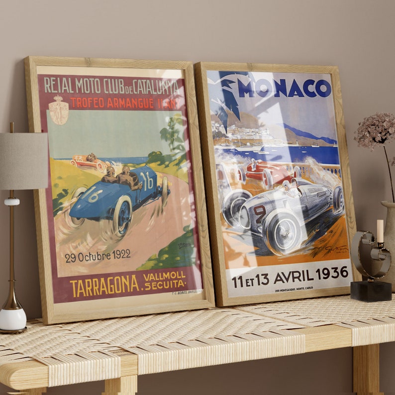 Vintage Car Racing Poster Set of 6, Retro Style Original Print From the ...