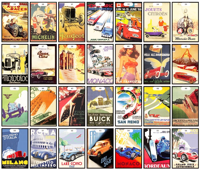 Vintage Car Racing Poster Set: Retro Automotive Art (digital Download ...