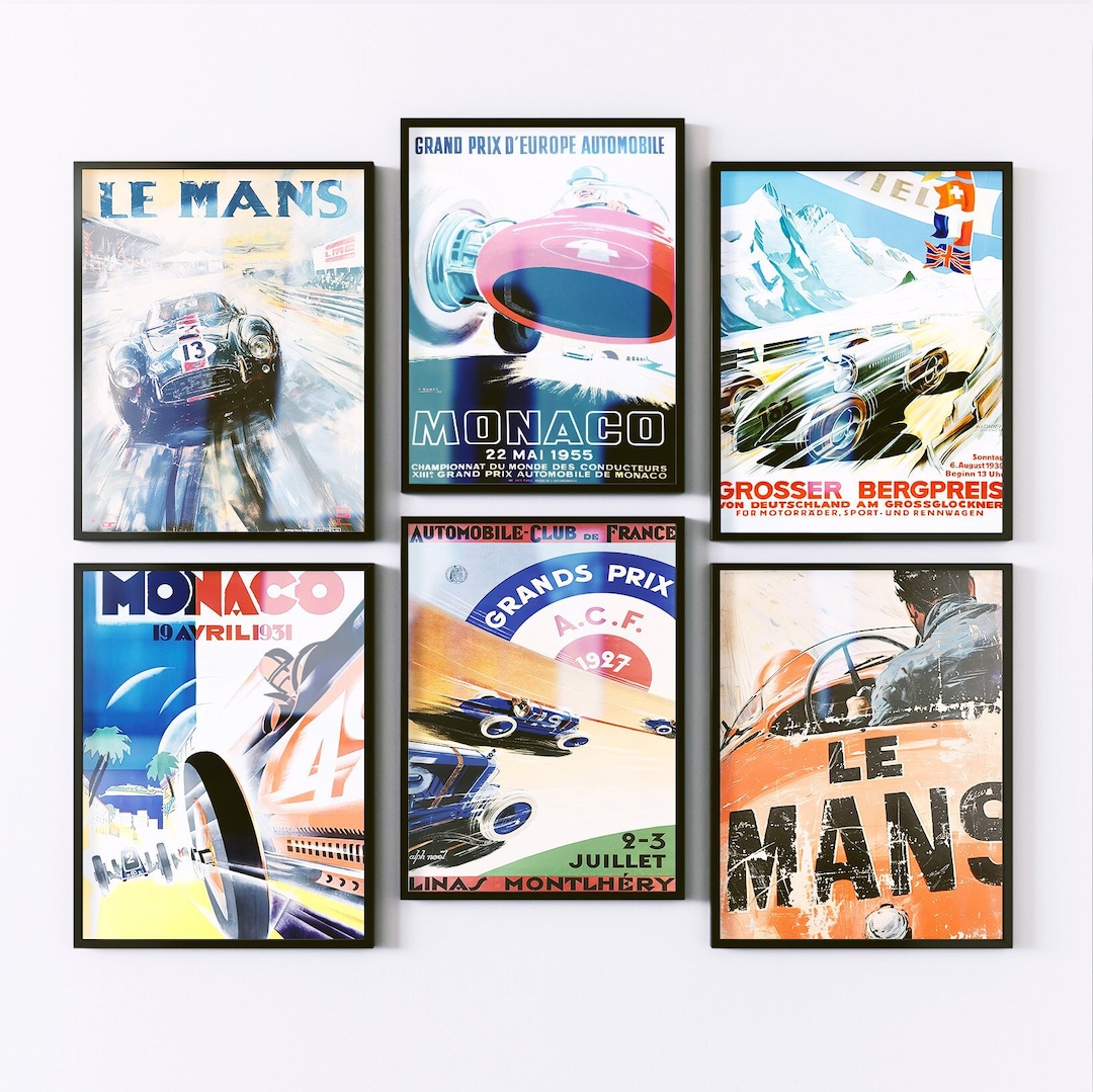 Vintage Car Racing Poster Set of 6, Retro Style Original Print From the ...