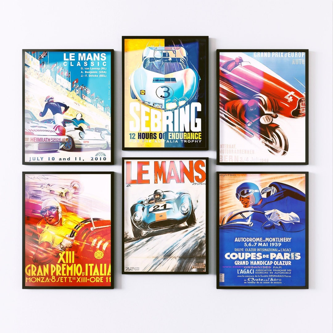 Vintage Car Racing Poster Set of 6, Retro Style Original Print From the ...