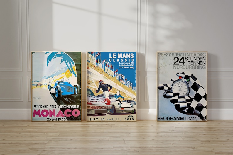 Vintage Car Racing Poster Set of 56, Retro Style Original Print Between ...