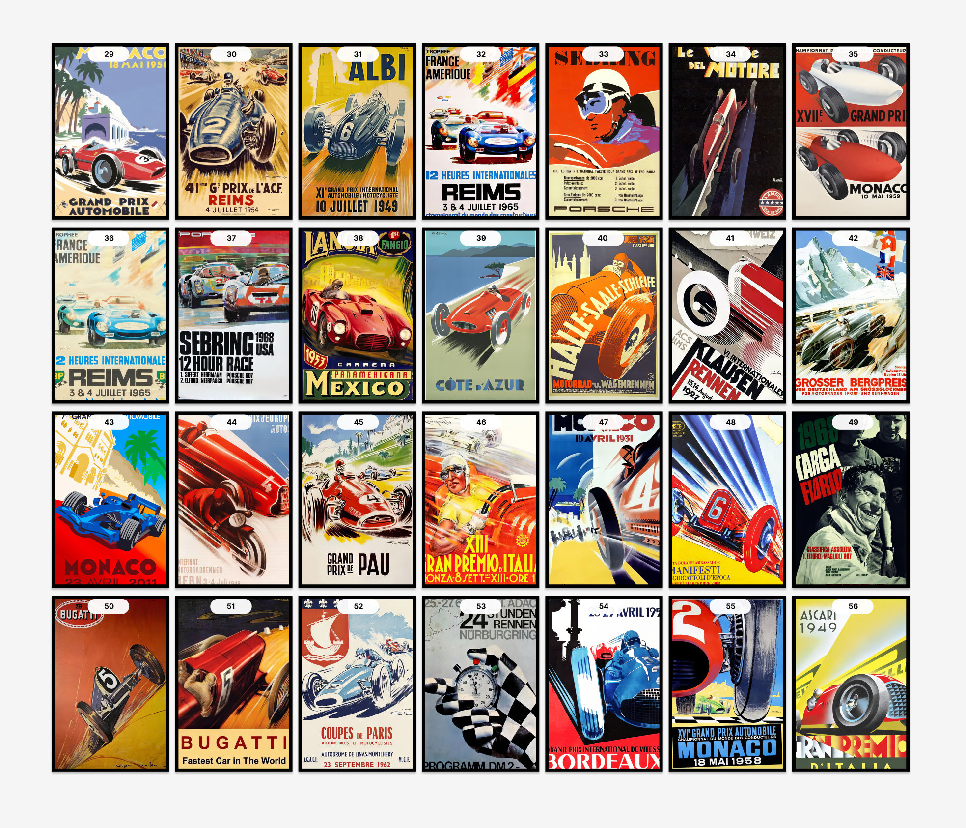 Vintage Car Racing Poster Set of 56, Retro Style Original Print Between ...