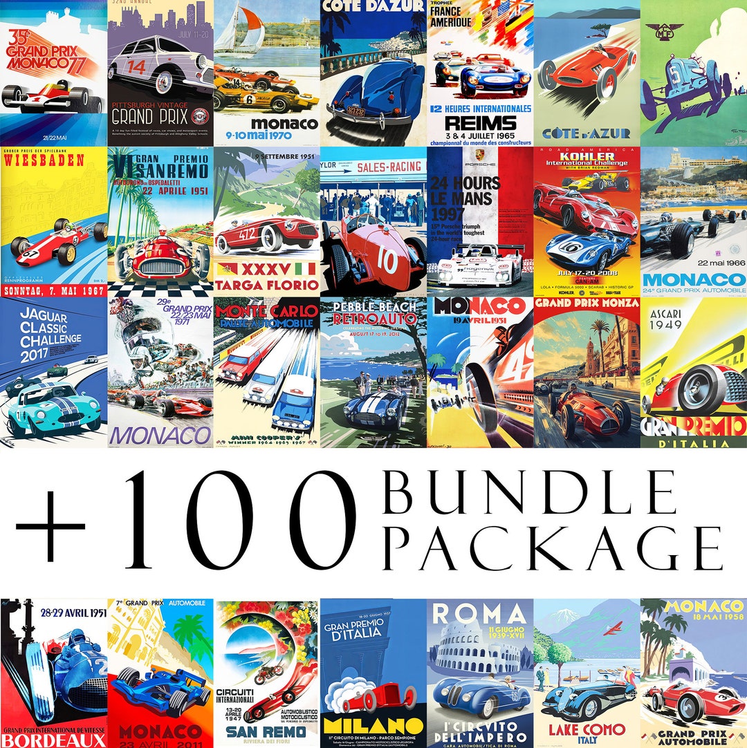 Vintage Car Racing Poster Set: Retro Automotive Art (digital Download ...