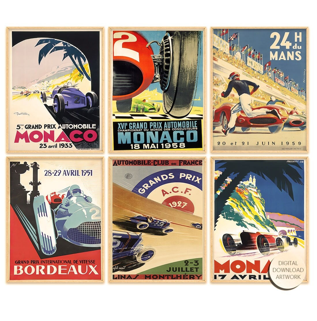 Vintage Car Racing Poster Set of 6, Retro Style Original Print From the ...