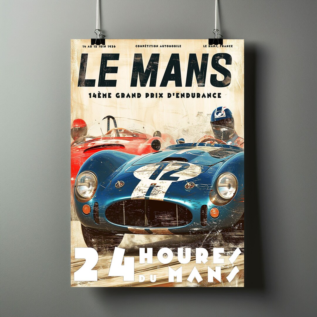 Vintage Car Racing le Mans 1930s, Retro Style, Presents Poster, Digital ...