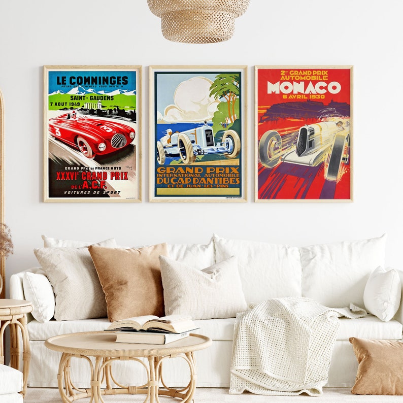 Vintage Car Racing Poster Set of 6, Retro Style Original Print From the ...